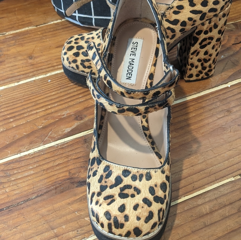 Steve Madden Leopard Print Platform Chunky Heels - Gem